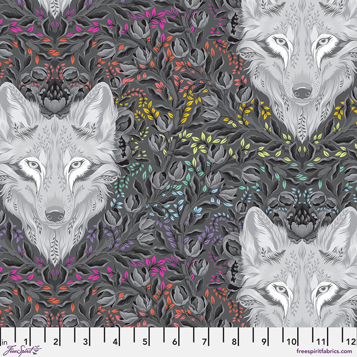 Free Spirit Tula Pink Graywork Wolf Of Pink Street Carbon - BecksFabrics