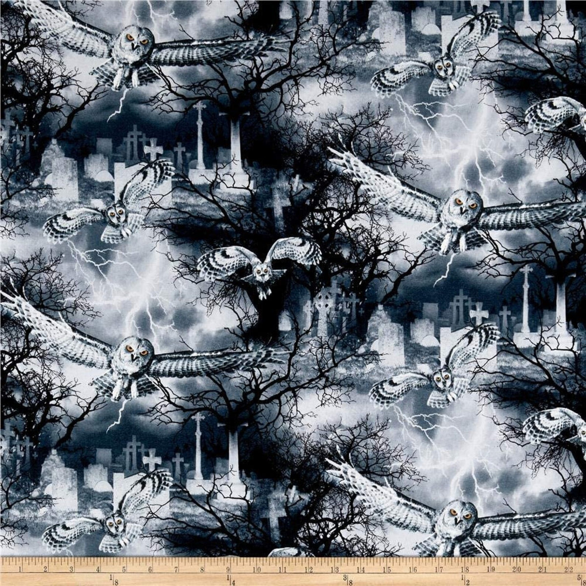 Timeless Treasures Wicked Fog Owls In The Graveyard | BecksFabrics | Canada